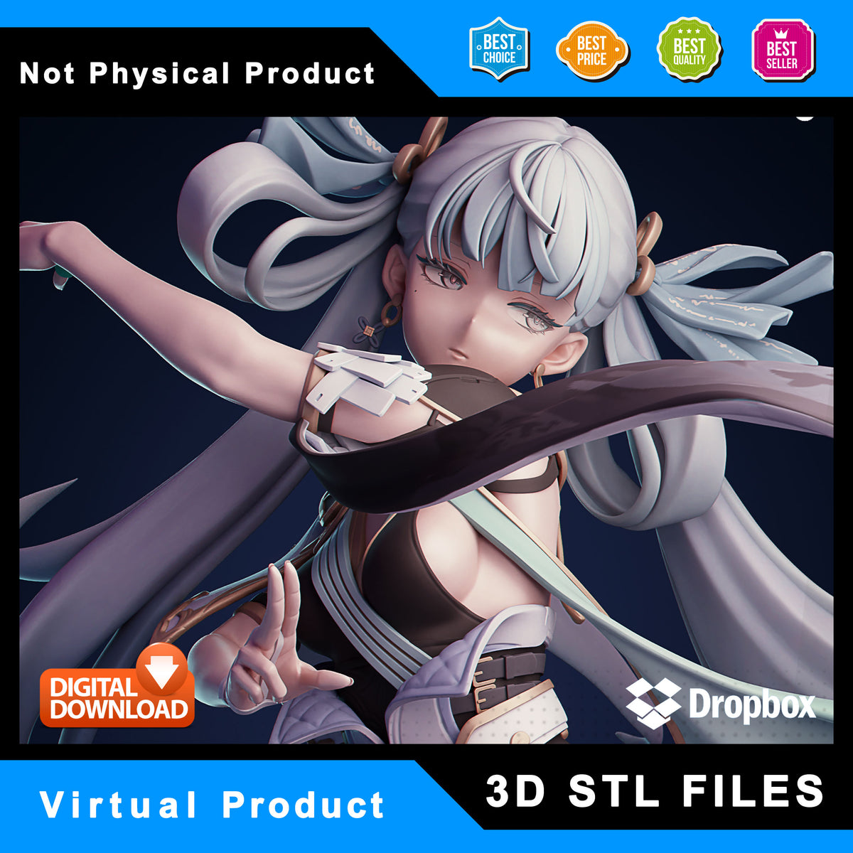 R225 - Games character design, jinhsi wuthering waves statue design, 3 – World of STL