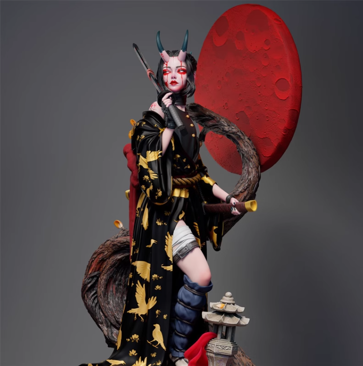 B505 - Samurai character design, The Female samurai yin yang, 3d stl m ...