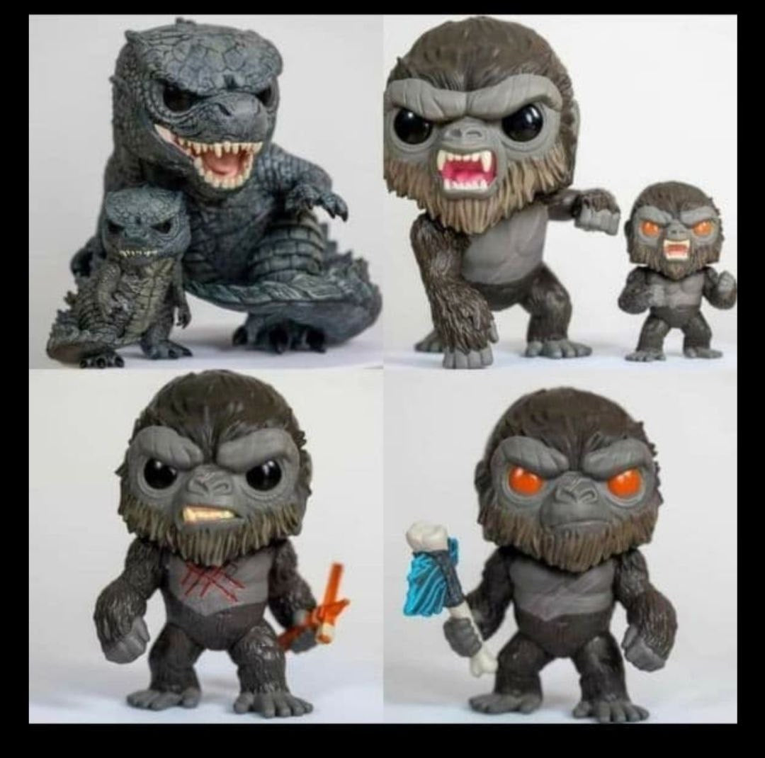 E690 - Cartoon character design, The Kong and Godzilla chibi statue, S ...