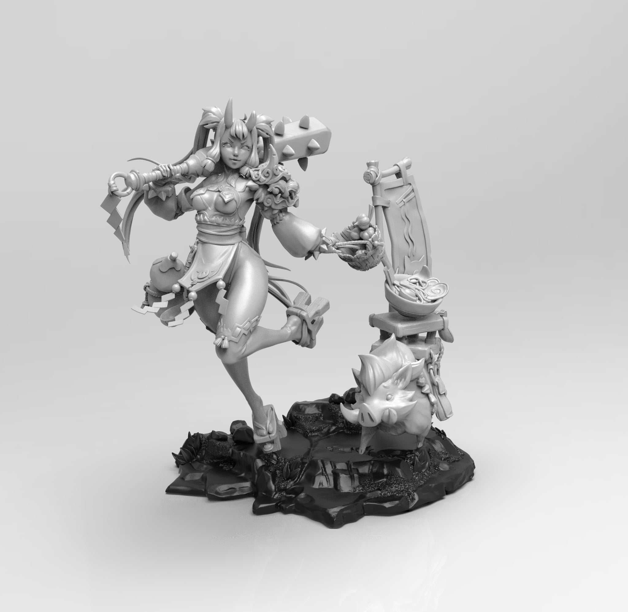 A609 - Anime character design, The mace girl with the boar, STL 3D mod ...