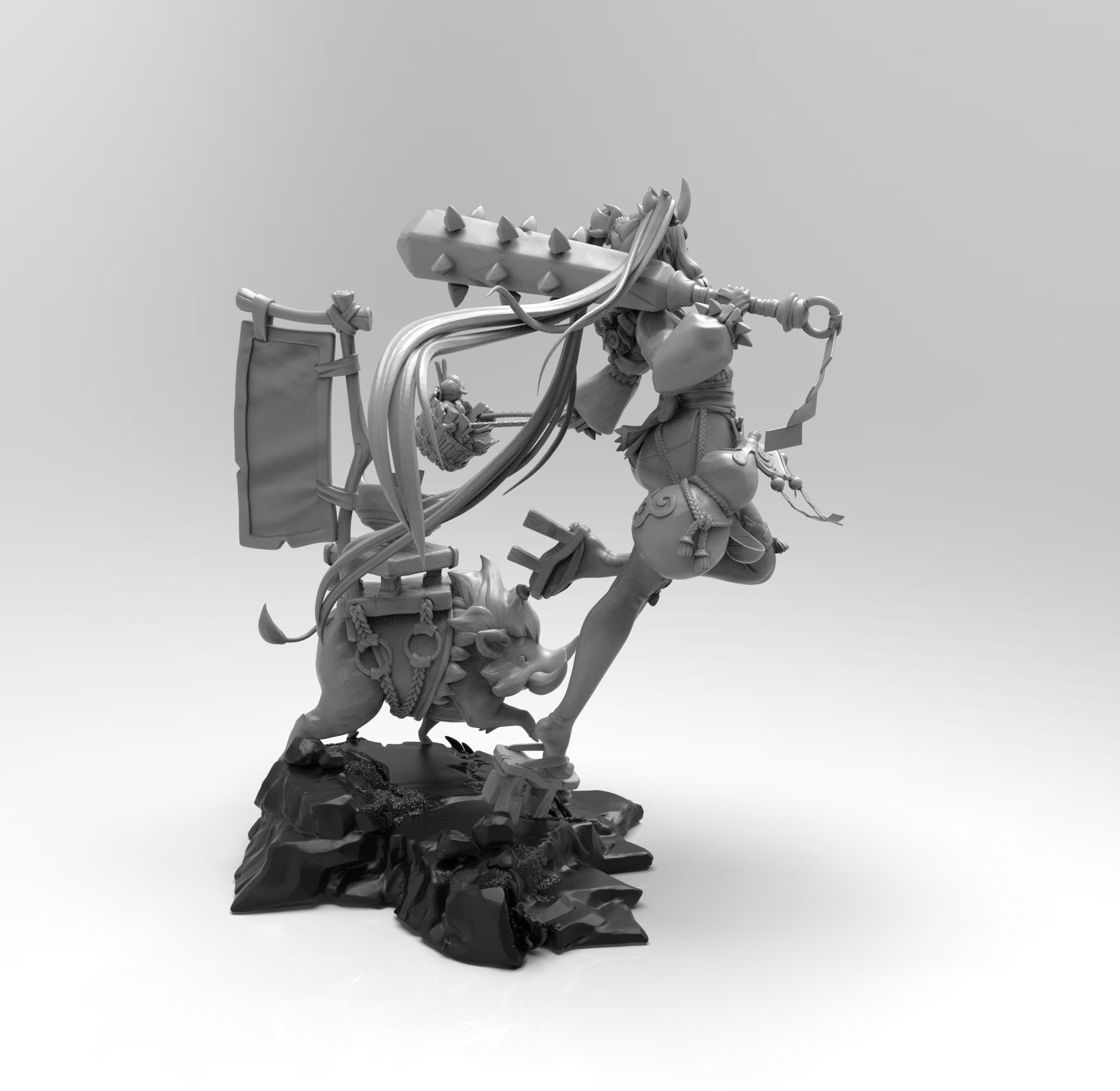 A609 - Anime character design, The mace girl with the boar, STL 3D mod ...