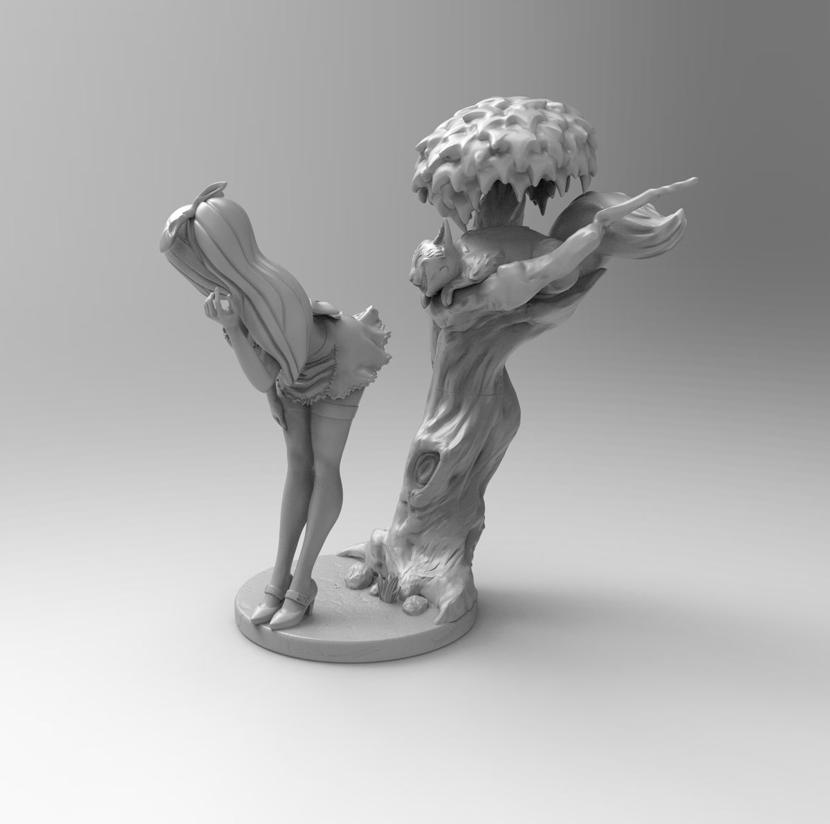 B178 - Cartoon character design, Alice with a black cat, STL 3D model ...