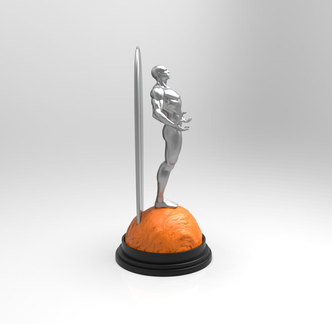 A766 - Comic character design statue, The Silver man with the world bu ...