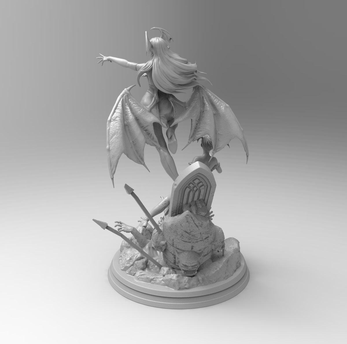 B442 - Games character design, Two sexy Demon bat lady, STL 3D model d ...