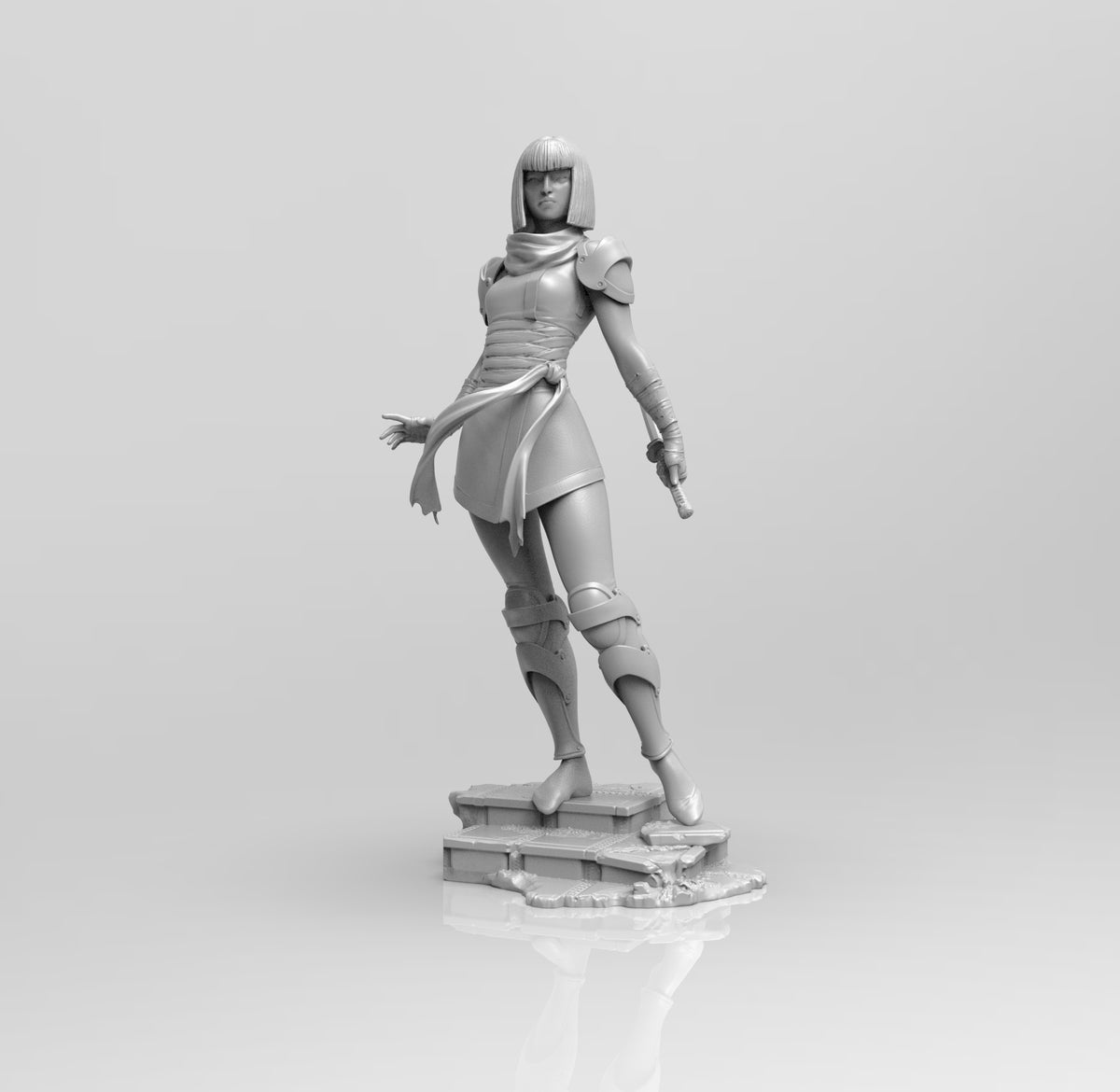 E046 - Cyborg character design, The Cyber future female warrior statue ...