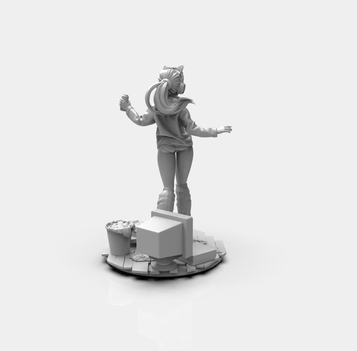 E273 - Female Character design, Gamer girl with desktop pc base, STL 3 ...