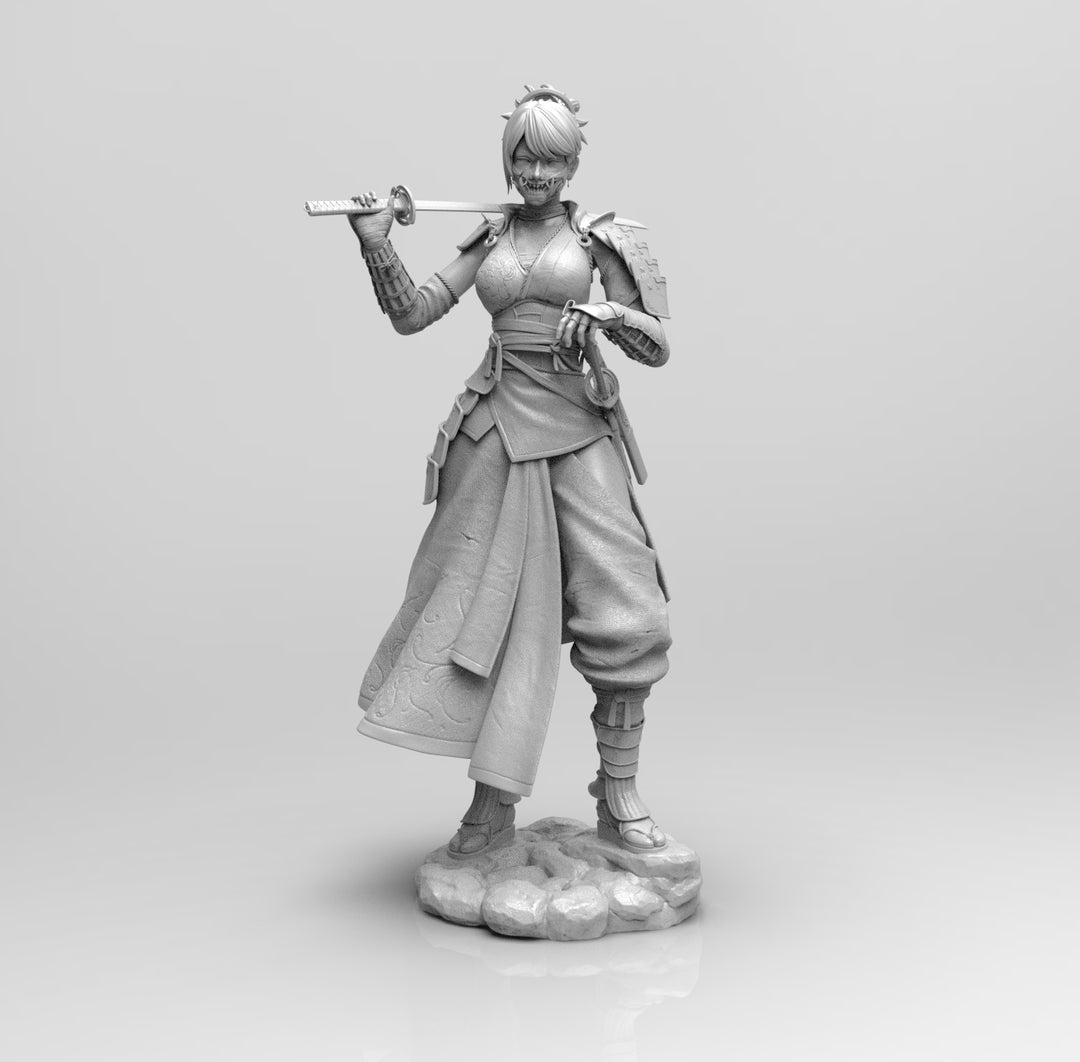 E301 - Samurai character design, The Samurai girl with katana statue ...