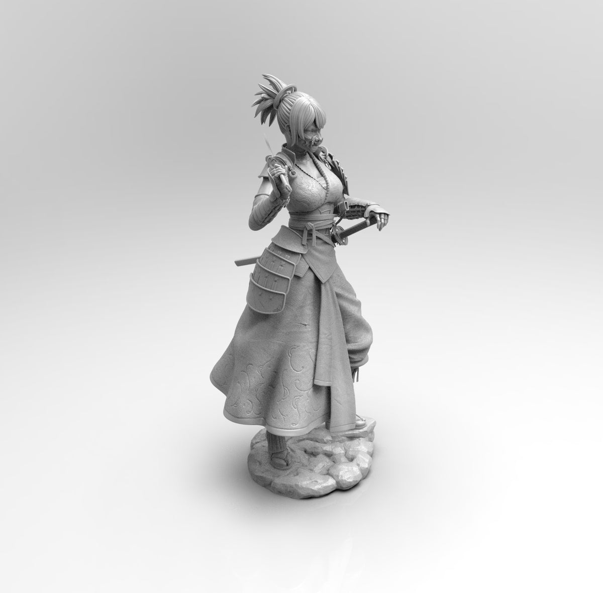 E301 - Samurai character design, The Samurai girl with katana statue ...