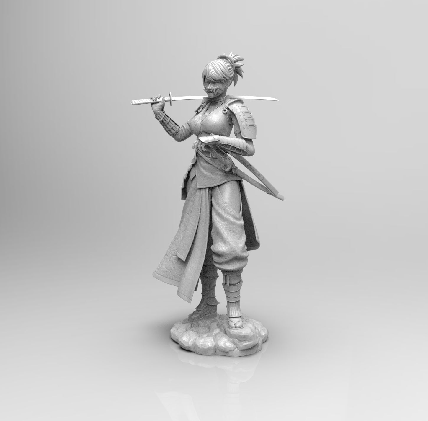 E301 - Samurai character design, The Samurai girl with katana statue ...